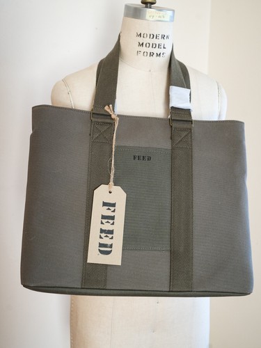 FEED Projects Oversize work bag, khaki cotton canvas, 5 pocket, iPad ...