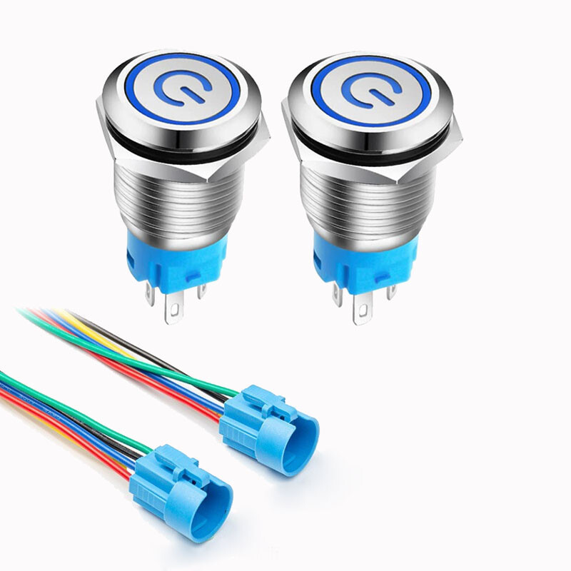 2PC Latching Push Button Power Switch 16mm 12V LED ON OFF Waterproof ...