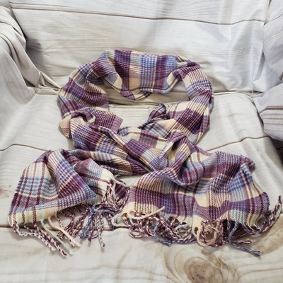 Plaid Cashmere Scarf Made In Scotland Purple Pink Blue Cream 69 x 12 ...