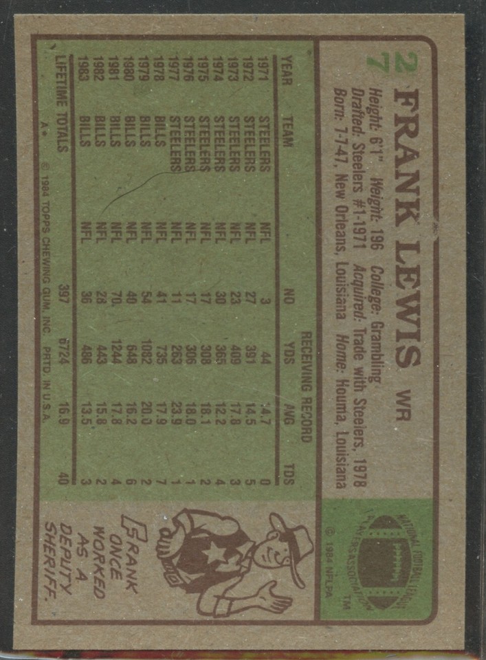 1984 Topps #27 Frank Lewis Buffalo Bills | eBay