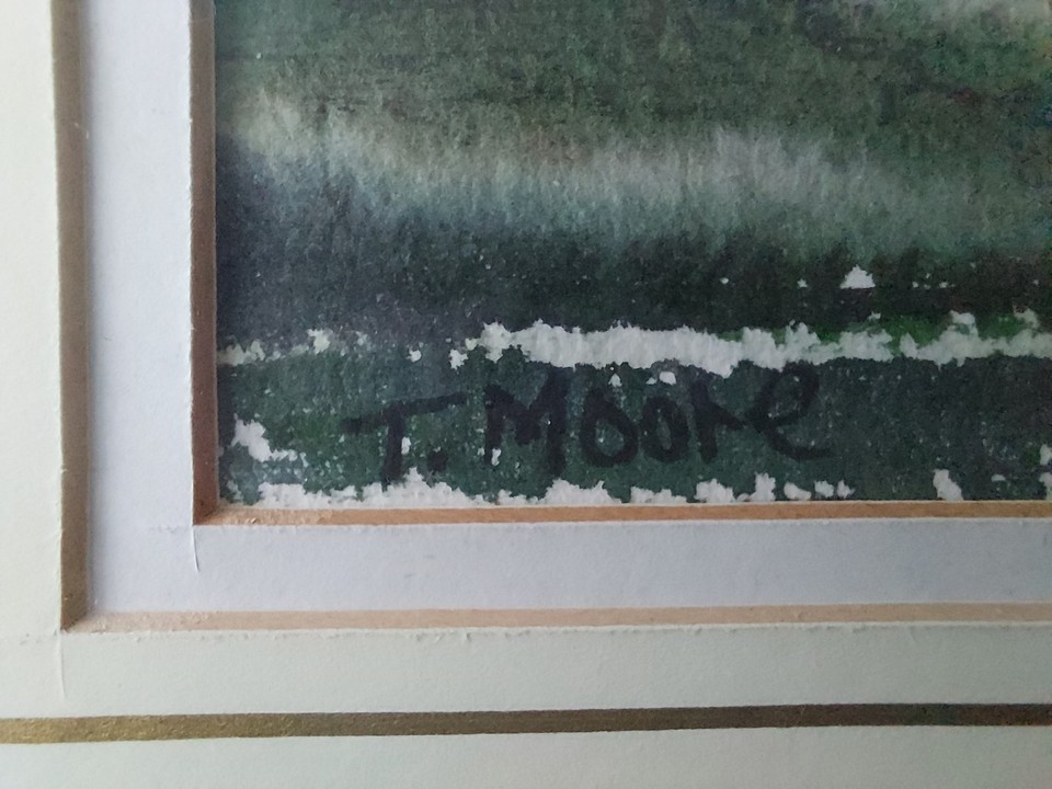 Thomas Moore Watercolour - farmland, barn, tree & birds | eBay UK