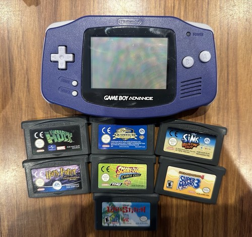 Nintendo Game Boy Advance Purple Handheld Console System With Seven ...