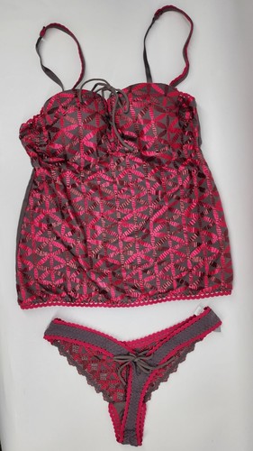 Aubade Floral Hot Pink And Gray Cami 34 B-Cup Bra Bodysuit Lingerie Set ...