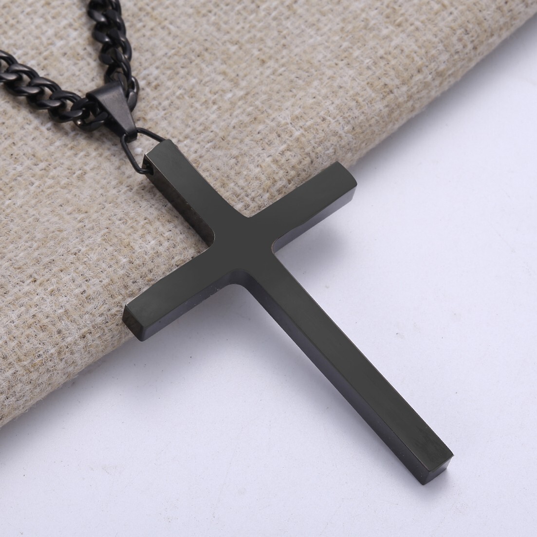Heavy Black Big Cross Pendant Necklace Stainless Steel Curb Chain For ...