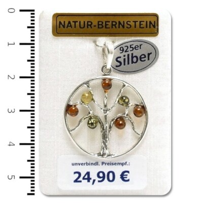 Bernstein Anhänger modern Lebensbaum 925er Silber Naturbernstein 90667b ...