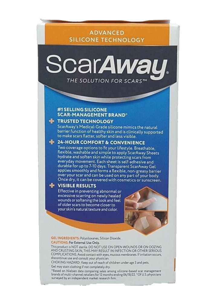 ScarAway Medical-Grade Silicone Scar 2 Sheets 1 5X3 Gel 10 g Exp 01/27 ...