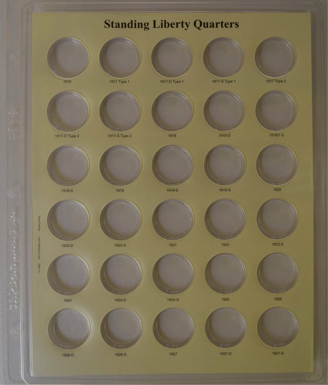 CAPS Album Standing Liberty Quarter Page 1 1916-27S for Air-Tite ...