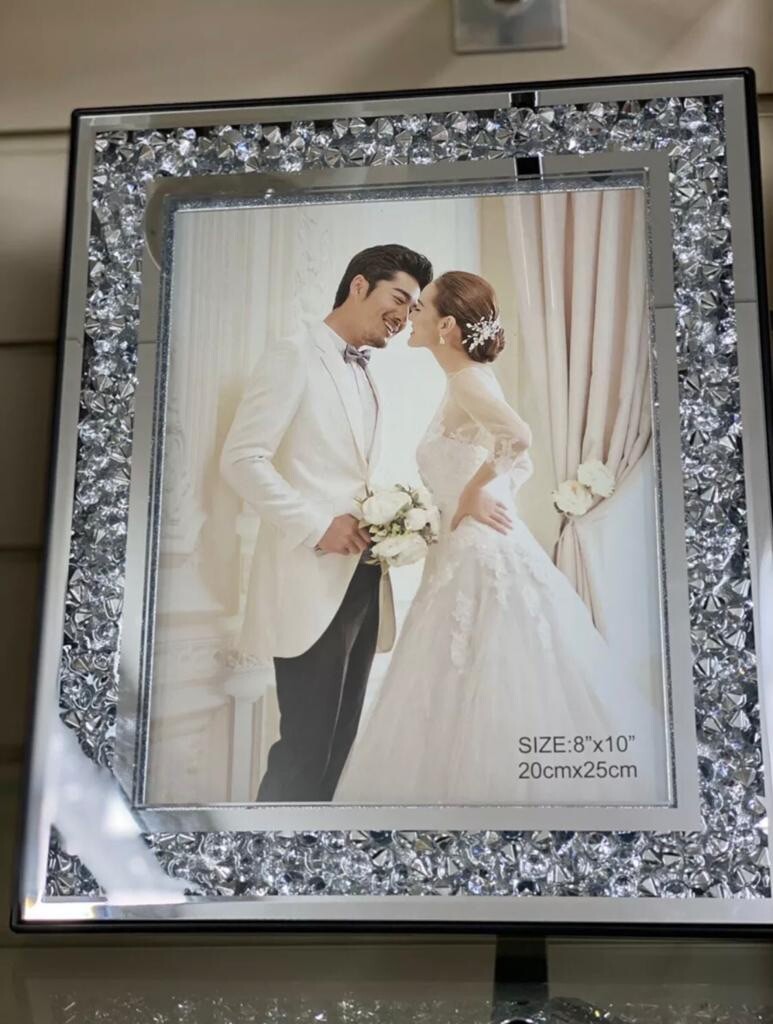 Crushed Diamond Photo Frame Crystal Mirrored Free Standing Picture Size ...
