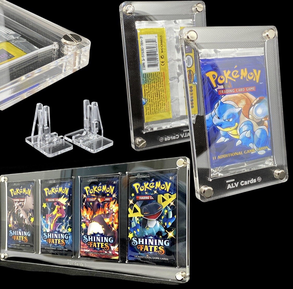 Acrylic Quad Booster Pack Display Case + Stand - Pokemon TCG / Yu-Gi-Oh ...