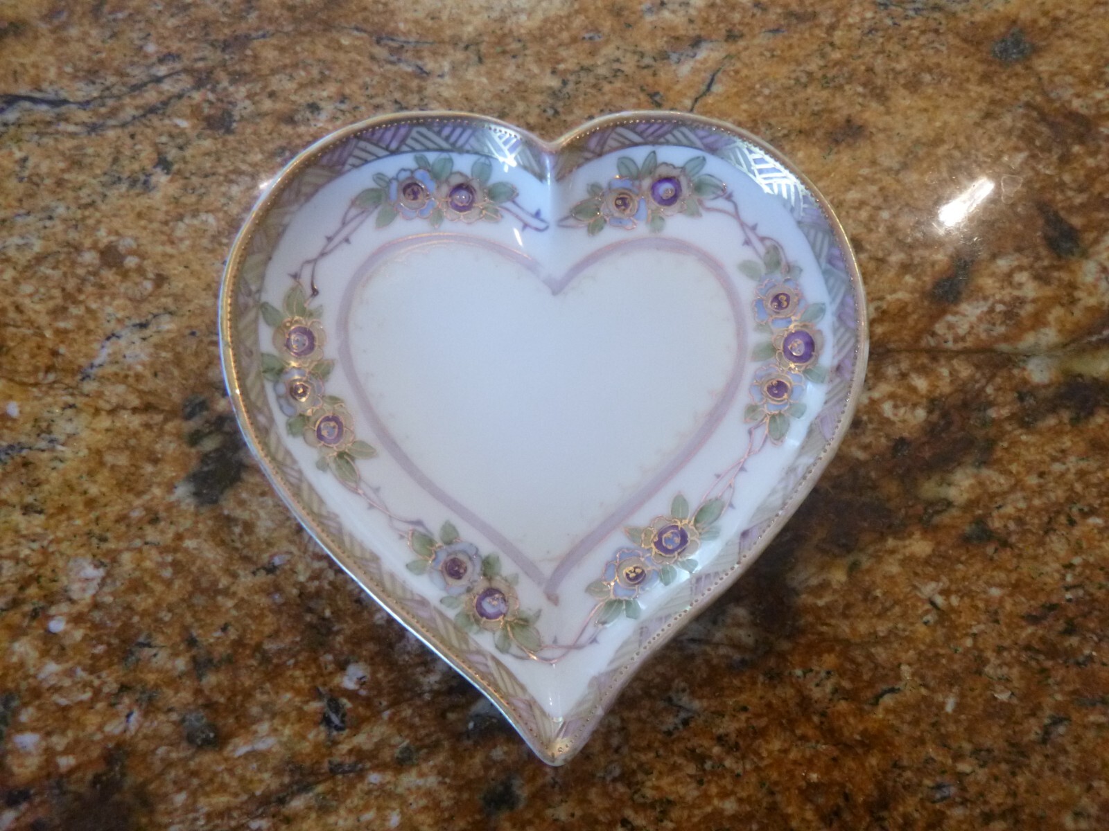 Nippon Antique Victorian Hand Painted Porcelain Heart Trinket Dish Gold ...