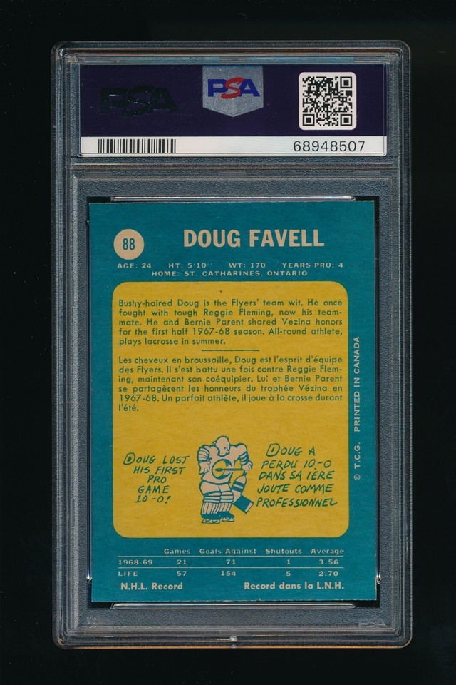 1969 O-Pee-Chee #88 Doug Favell PSA 6 EX-MT Philadelphia Flyers RC | eBay