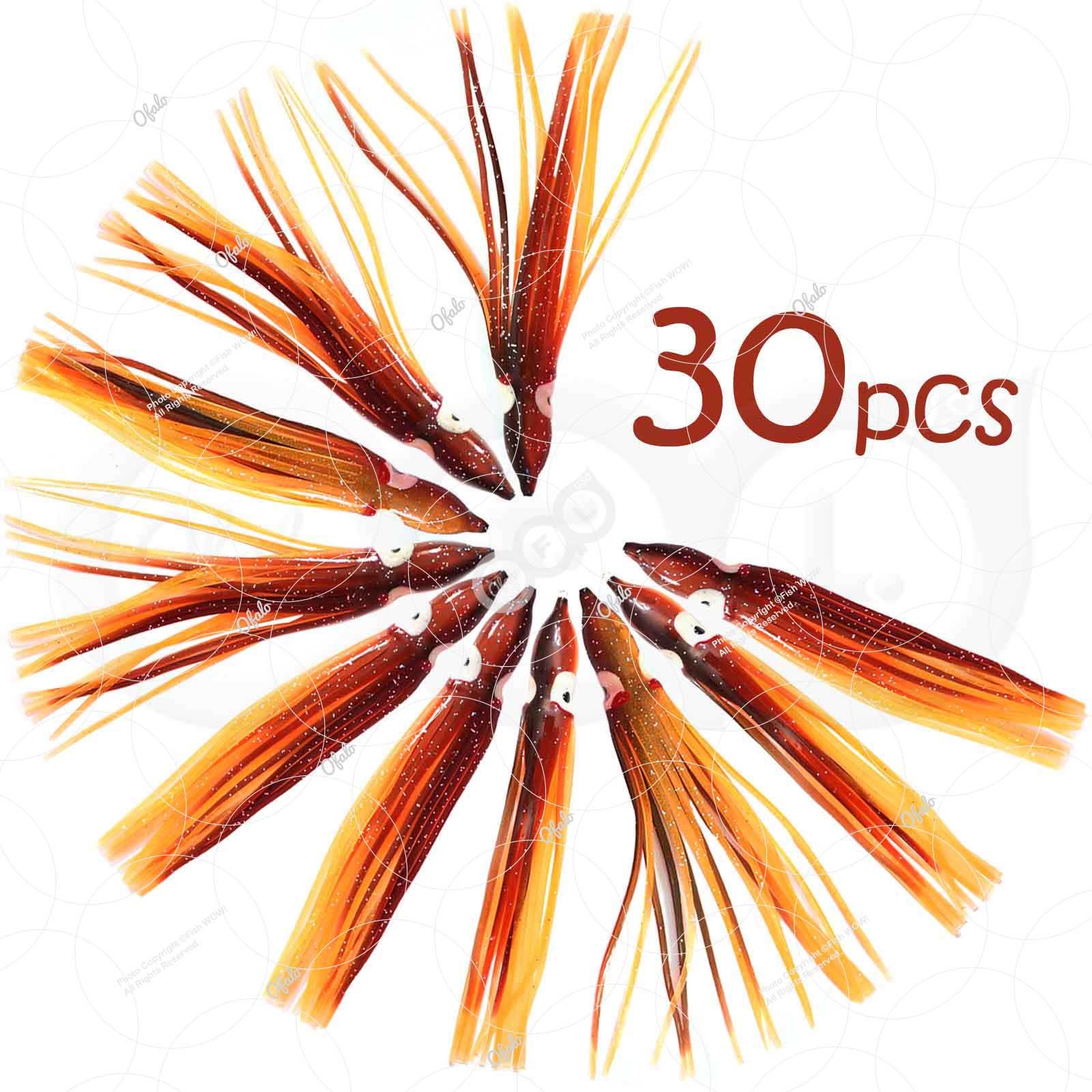 30pcs 4-3/4" Brown Orange Squid Skirts Octopus Hoochies Rock Fish soft ...