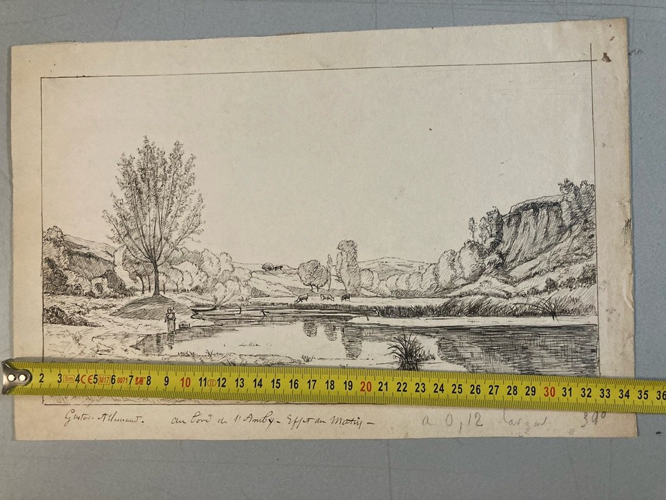 Very Nice Drawing Ink 1880 Gaston German All Edge Of L’ Amby Rhone ...