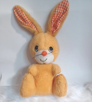 Vintage Bunny Plush Orange Rabbit With Gingham Ears Stuffed Animal 11.5 ...