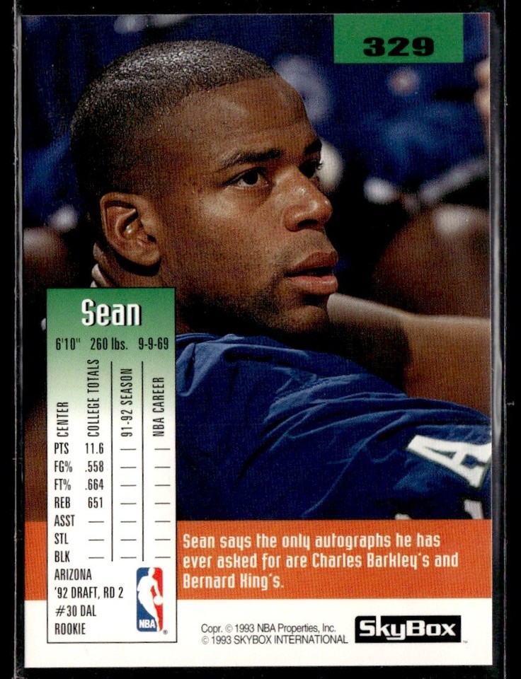 1992-93 SkyBox Sean Rooks Rookie Dallas Mavericks #329 | eBay