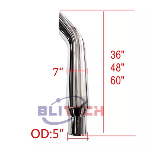Chrome 7"- 5" OD Exhaust Semi Truck Tube 36" 48" 60" Length Bull Horn ...