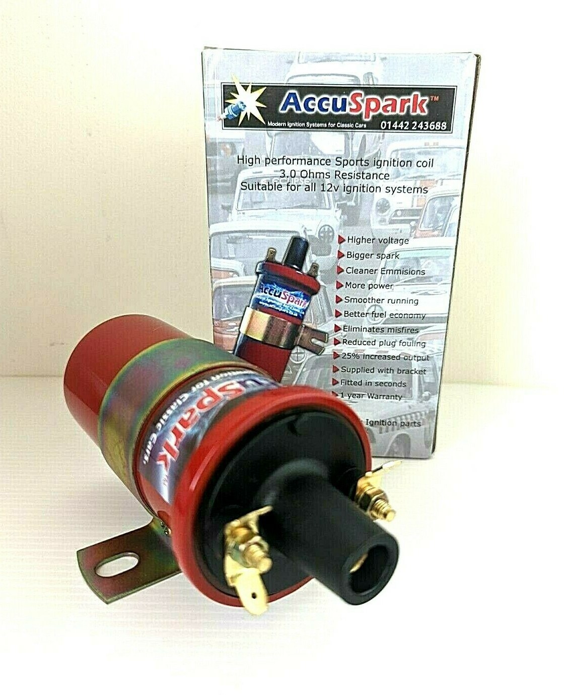 AccuSpark Classic 3 Ohm Non-Resistor Sports Ignition Coil with Bracket ...