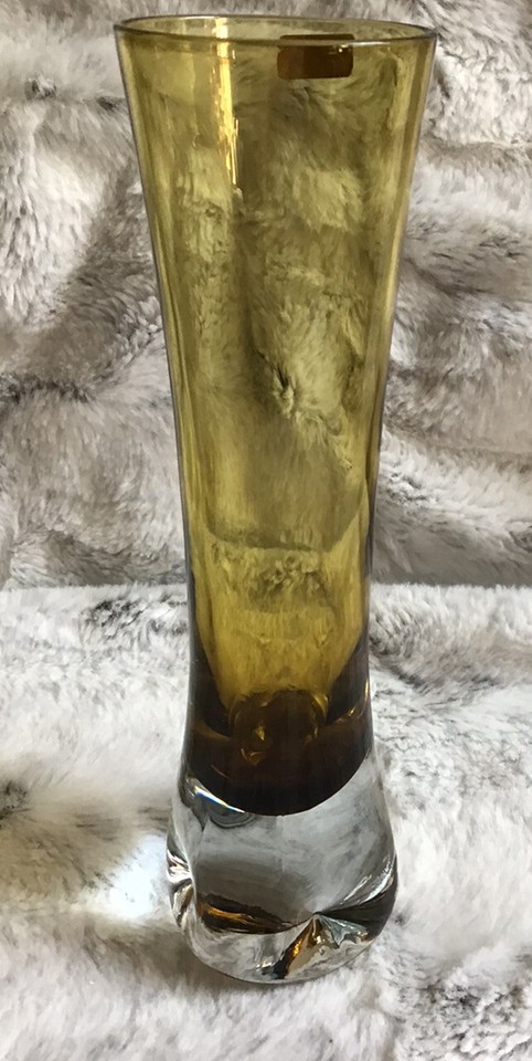 Vintage Svensk Form Bo Borgstrom Sweden Seda Amber Vase Beautiful! 8 3/ ...