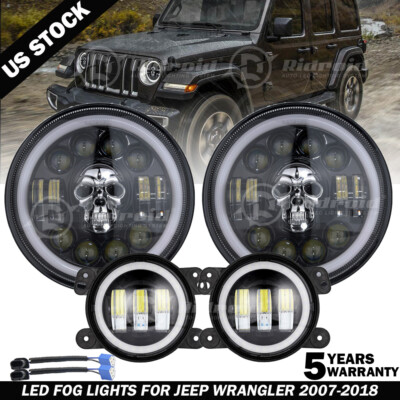 For Hummer H2 H3 2006-2010 7" inch Round LED Headlights & 4" Fog Lights ...