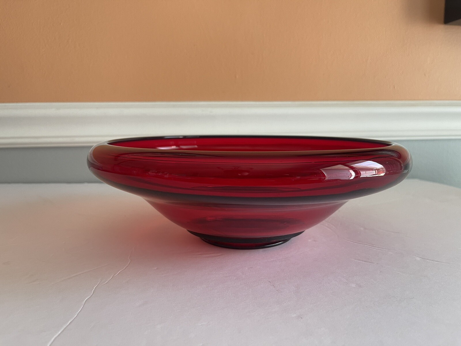 Vintage Large Ruby Red Art Deco Bowl Inverted Lipped Edge | eBay