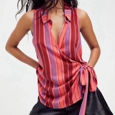 Free People Mackenzie Wrap Top Size Small New Striped Tank Top | eBay