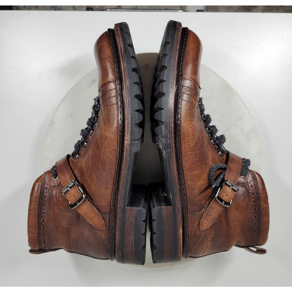 Frye George Norwegian Hiker Boots Mens 13 Brown Buckle Leather | eBay