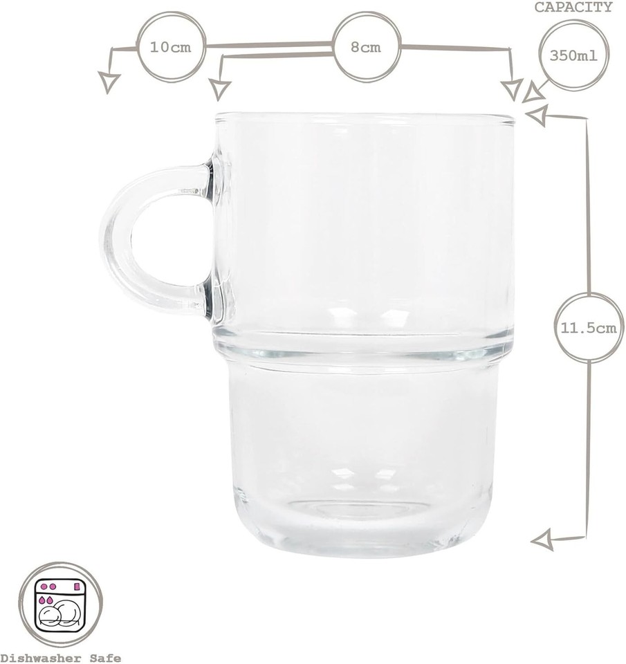 Lav Cosy Clear Glass Coffee Mug Set of 6, Teacups with Handle,11.75 Oz ...