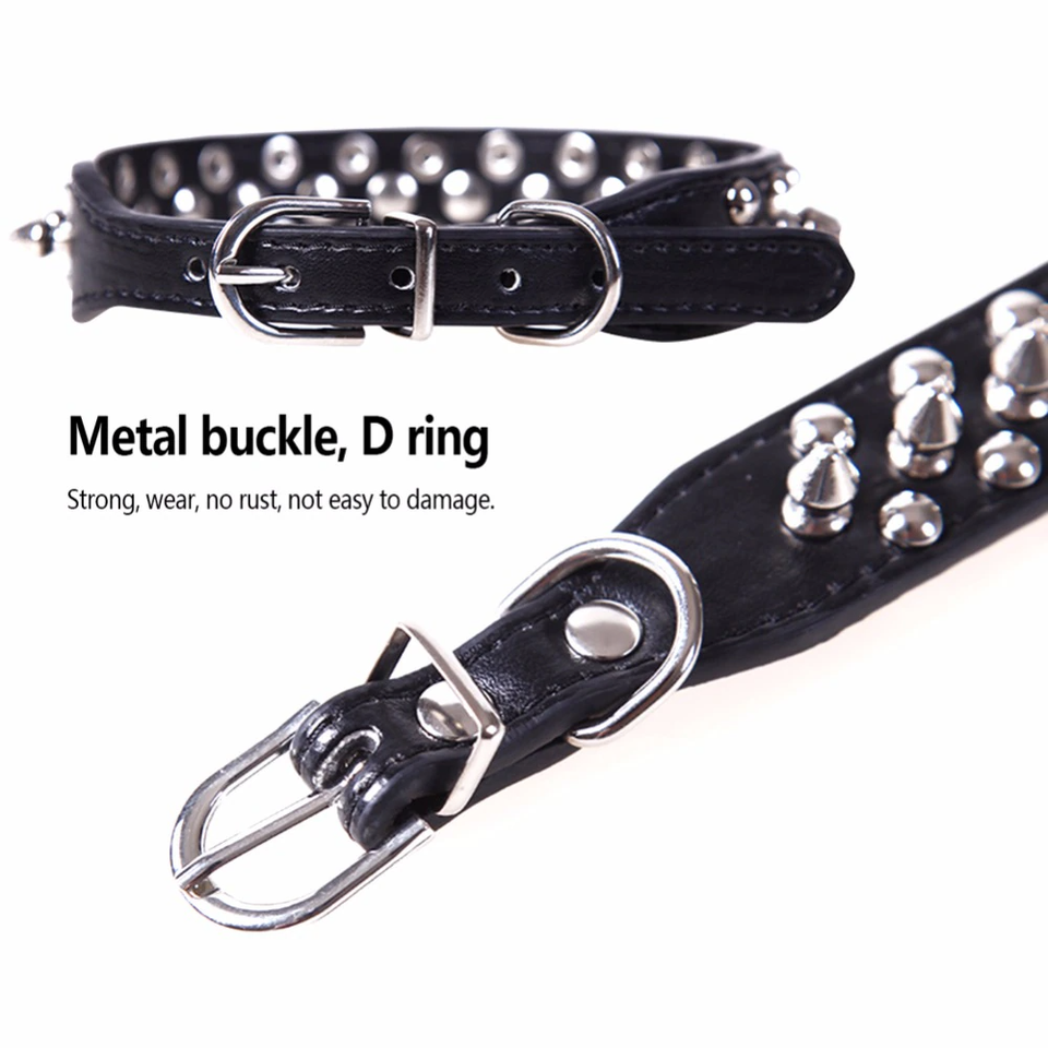 Spiked Studded Leather Dog Collar Rivets Pet Small Large Cat Pit Bull ...