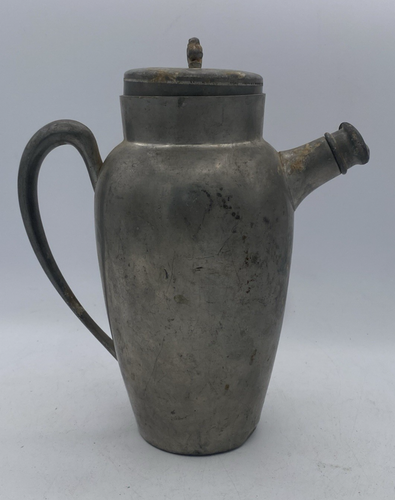Antique Primitive PEWTER WATER PITCHER 8" Tall with Lid and Spout Cap ...