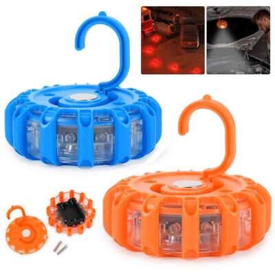 15 LED Road Flares Emergency Disc Safety Light Flashing Roadside Beacon ...