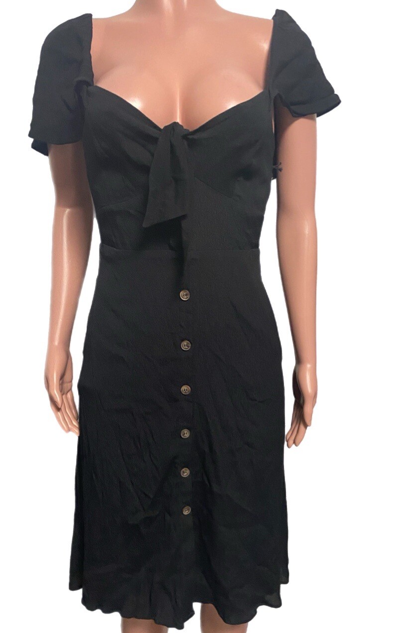 Astr The Label Black Flutter Sleeves Button Up Tie Bust Pin Up Dress ...