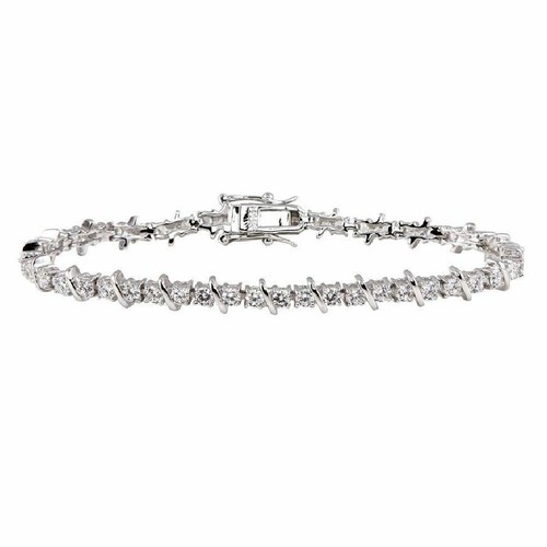 Sterling Silver Crown Setting CZ Stones Tennis Bracelet | eBay