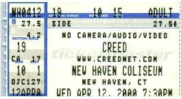 Creed Concert Ticket Stub April 12 2000 New Haven Connecticut | eBay