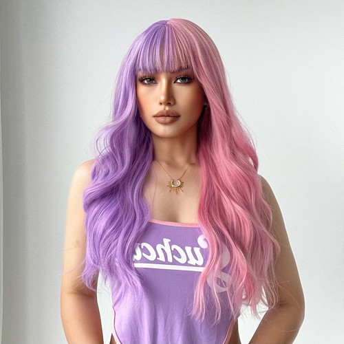Cosplay Wigs One Half Purple One Half Red Party Hair Wig for Women ...