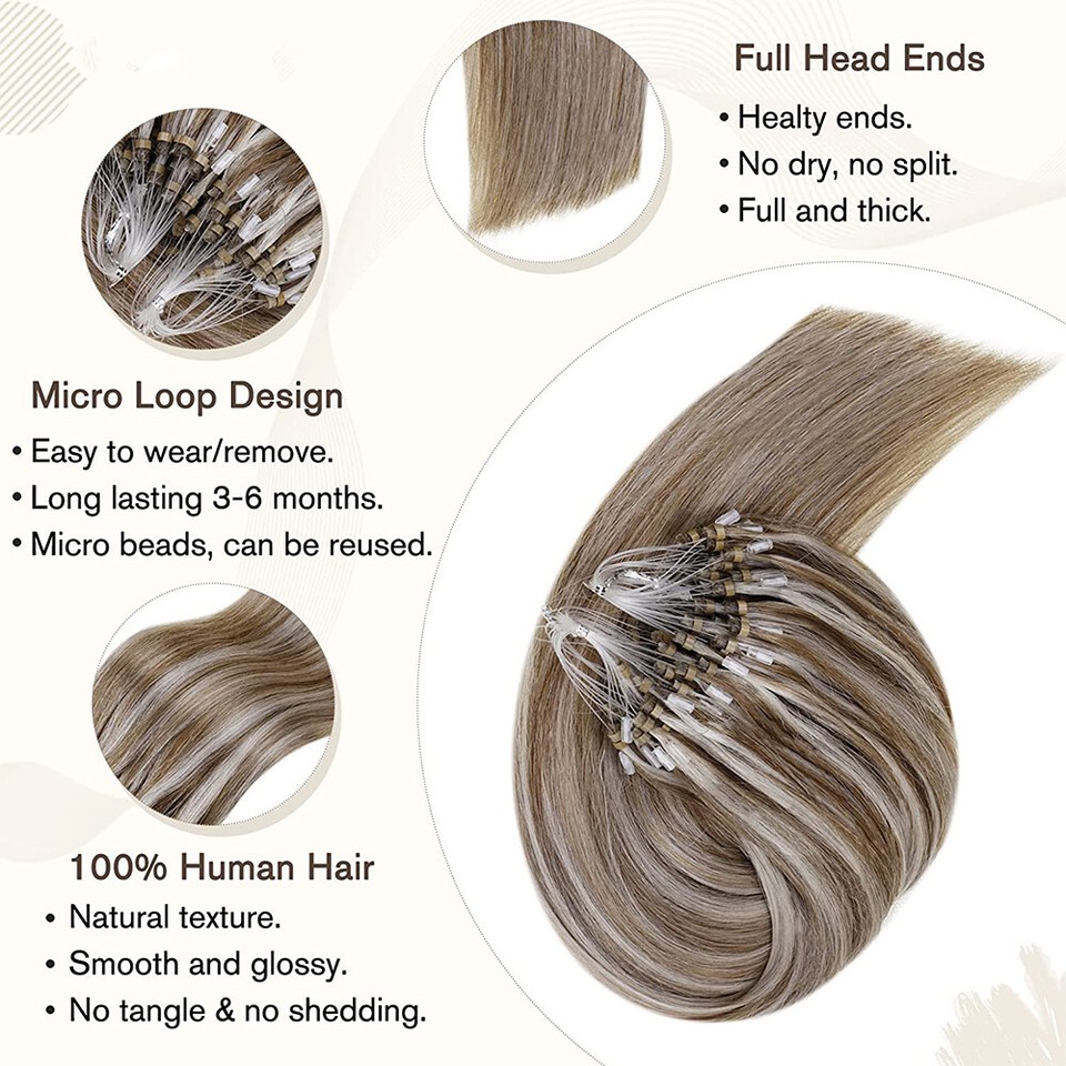 THICK Micro Ring Loop Tip Beads Link 100% Remy Human Hair Extensions ...