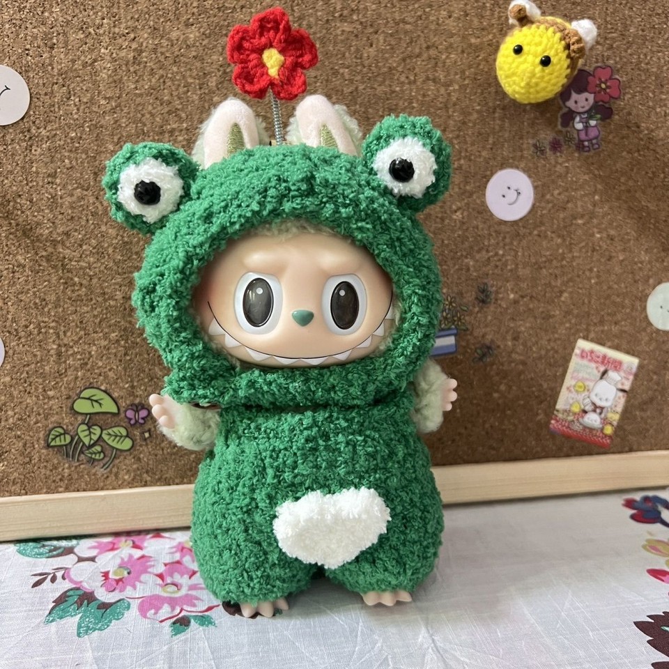 POP MART LABUBU The Monsters Plush Doll Hand-woven Green Frog Clothes ...