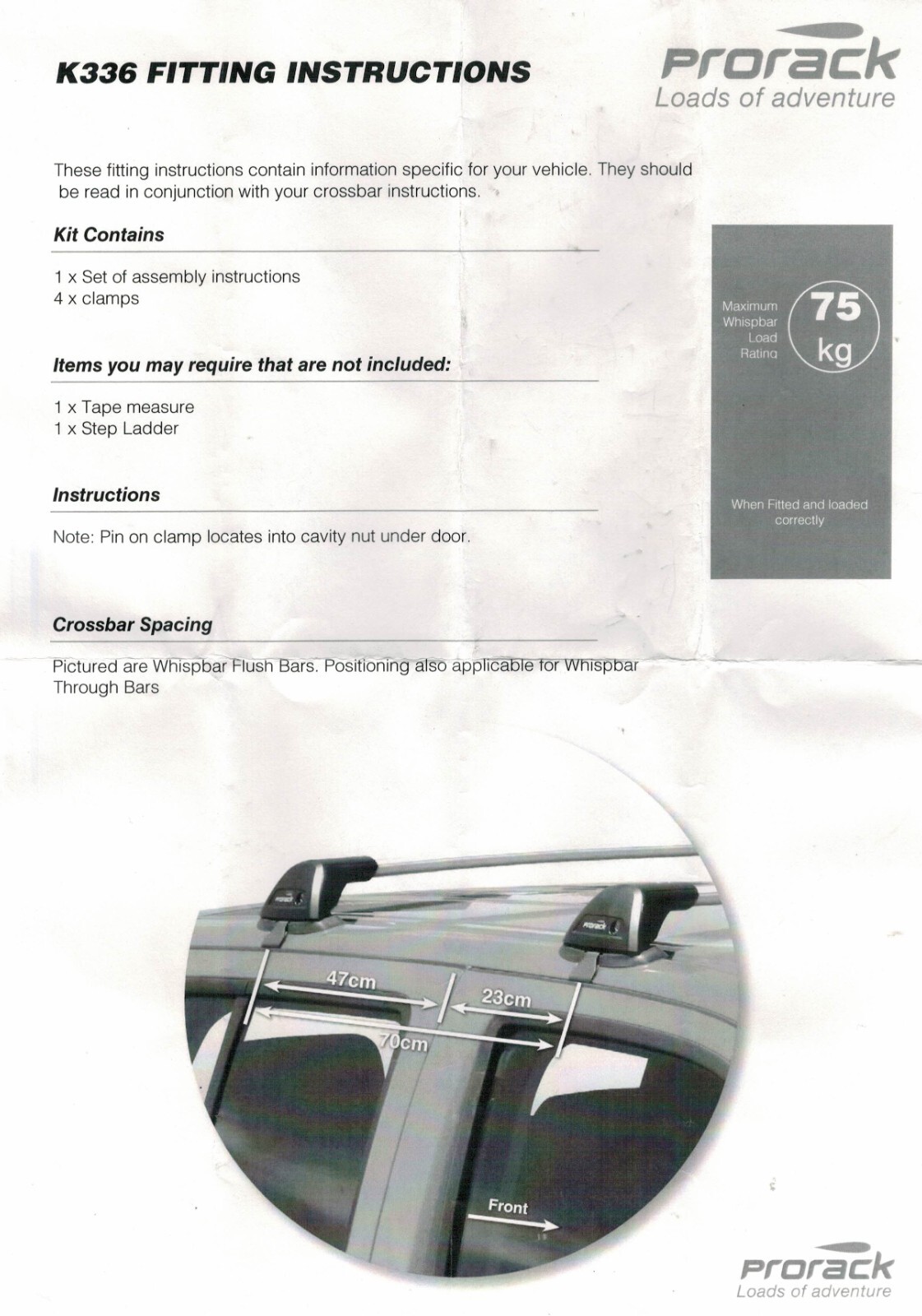 PRORACK-WHISPBAR FIT KIT K336 fits NISSAN PATHFINDER 07/05 $69.95 +FREE ...