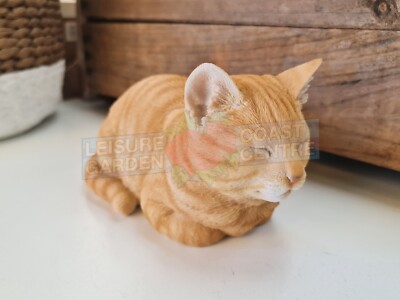 Garden Resin Animal Statue Gift Ornament Gift Pet Ginger Sleeping Cat ...