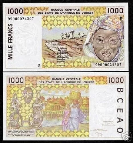 Benin West African States 1000 FRANCS P-211B 1999 Peanut UNC WAS ...