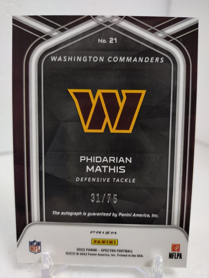 PHIDARIAN MATHIS #/75 AUTO 2022 Panini Spectra HYPER PRIZM ROOKIE ...
