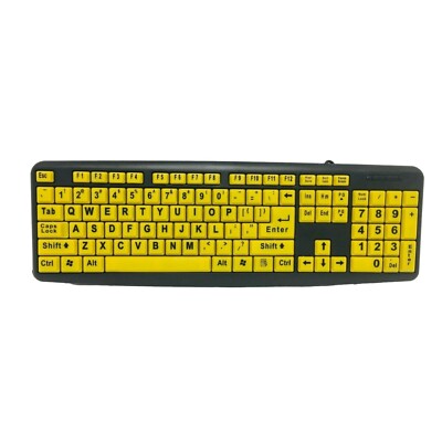 EZ EYES Large Print USB Keyboard Wired Model ZK-520 Black Yellow Keys ...