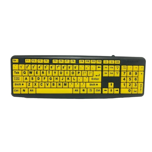 EZ EYES Large Print USB Keyboard Wired Model ZK-520 Black Yellow Keys ...
