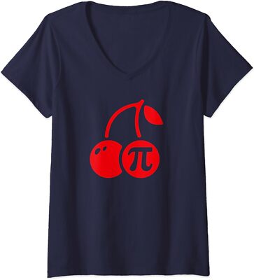 Cherry Pi Day Shirt Funny Math Nerd Pie Teacher 3.14 Ladies' V-Neck ...