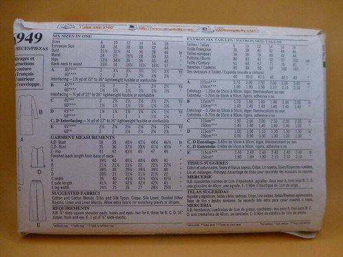 U/C NEW LOOK 6949 MISSES' SZ 8-18 TOP+DRESS+PANTS+JACKET+COAT SEWING ...