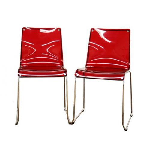 Set of 2 Acrylic Dining Chair Clear / Red New | eBay