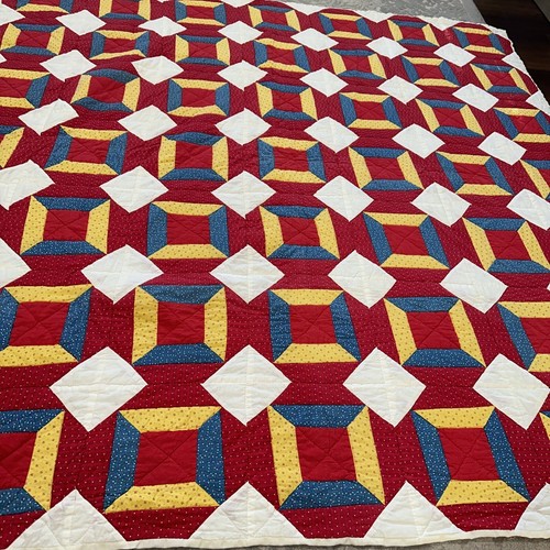 Vintage Handmade Color Block Square Patchwork Cotton & Polyester Quilt ...