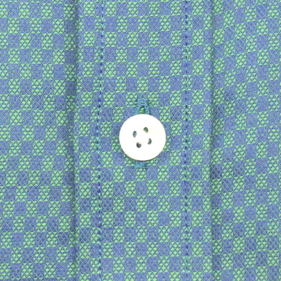 Mens Green Blue Micro checks Retro Penny Collar Peaky Blinders Semi ...