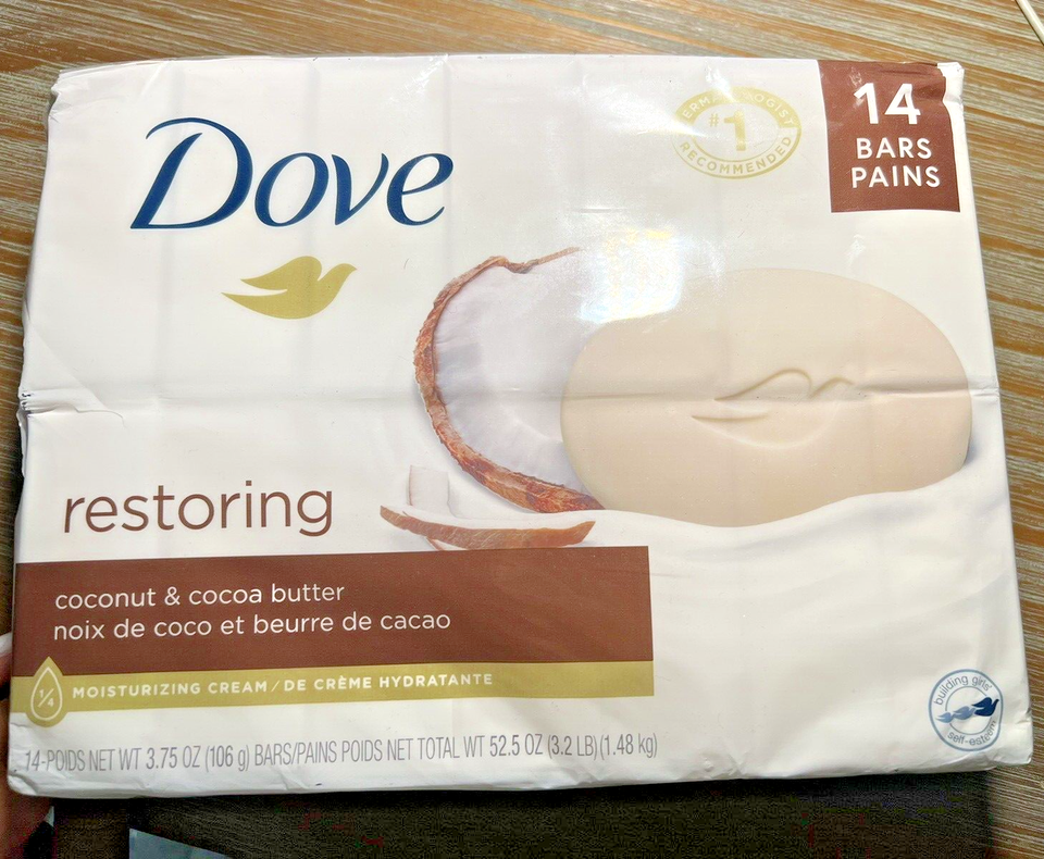 Dove Restoring Coconut & Cocoa Butter Moisturizing Cream 14 Bars Soap ...