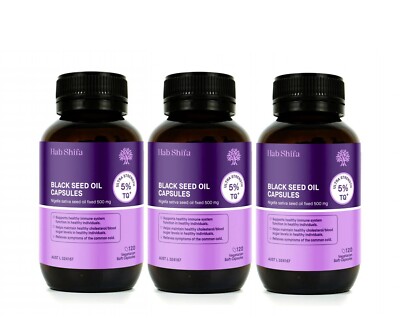 3 x Hab Shifa TQ+ Ultra Strength Black Seed Oil 120 Caps Activated ...