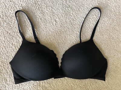 WOMENS VICTORIA'S SECRET VS PLUNGE LACE TRIM SUPER COMFY BLACK BRA SIZE ...